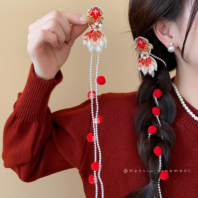 中国风锦鲤毛球新年鸭嘴夹