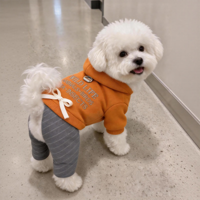 狗狗衣服秋冬带帽背带裤四脚衣