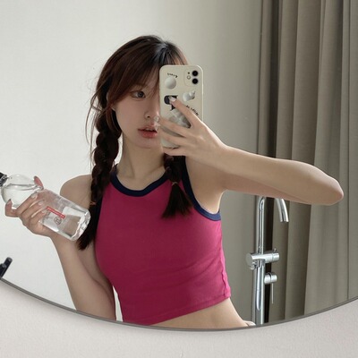 新品辣妹运动绿色工字小背心吊带女夏F外穿修身显瘦bm内搭短款无