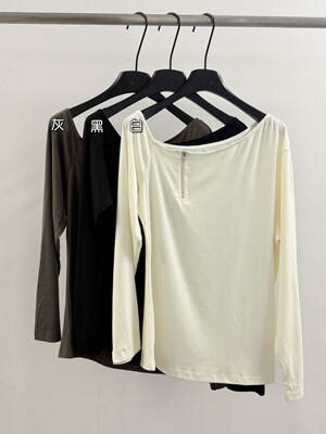 OF SELF 2026早春新款韩系极简小众拉链斜肩长袖T恤上衣女YY26096