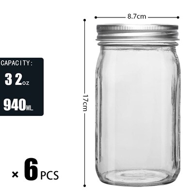 32oz美式mason梅森罐玻璃光面密封罐沙拉酸奶燕麦杯带盖