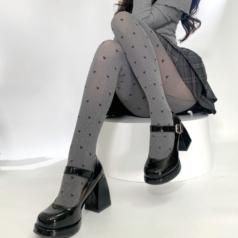 春秋季打底袜女可外穿显瘦波点爱心灰色裤袜不易勾丝微压连脚袜女