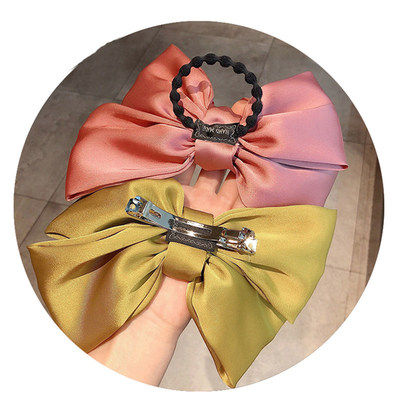 极速Large Silk Bowms Elastic Hair Bands Ties big Solid Rubbe