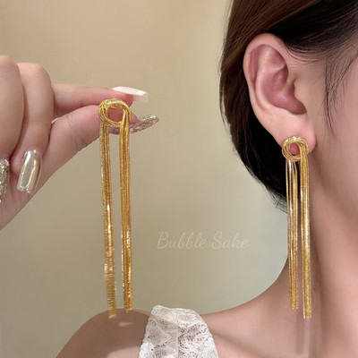 香颂名伶金色长款流苏耳环