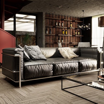 复古风沙发真皮柯布西耶LC3中古包豪斯设计师单椅现代单人沙发