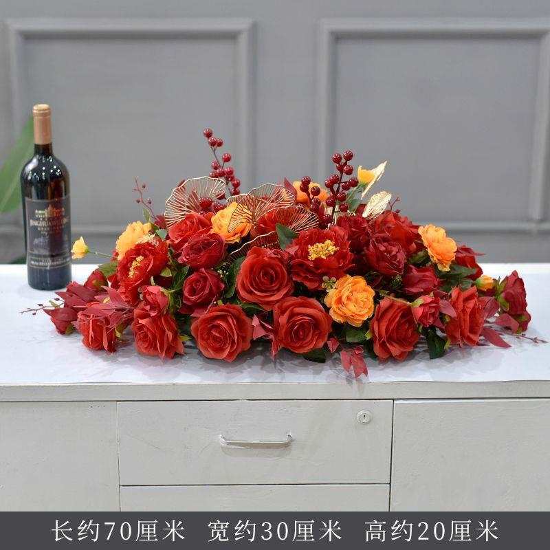 长条会议桌摆花会议室假花花摆设演讲台花售楼部洽谈桌花艺