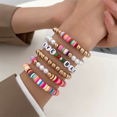Colorful Letter Smiling Face Beaded Bracelet 串珠手链套装女