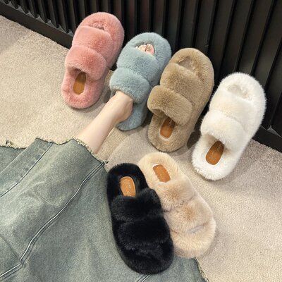shoeswomen双条毛毛拖鞋
