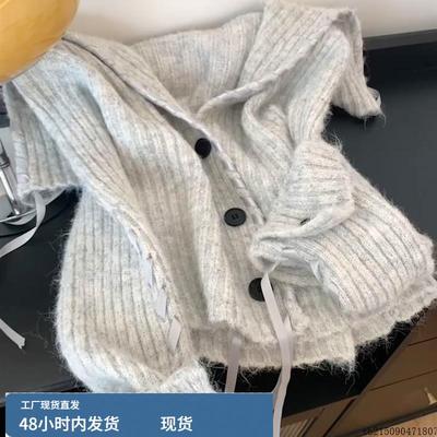 好穿爱到骨子里~韩系女高海军领开衫针织毛衣秋冬季保暖慵懒上衣