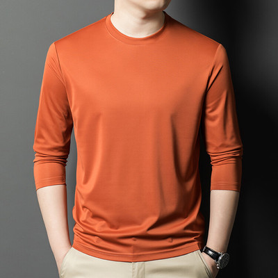 LUXURY PIG【桑蚕丝】圆领长袖t恤男春季新款商务休闲体恤衫7998