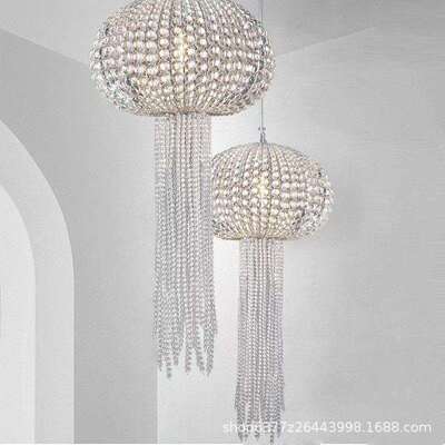 轻奢水晶吊灯中古水母餐厅灯新款楼梯间跃层设计创意服装店小吊灯