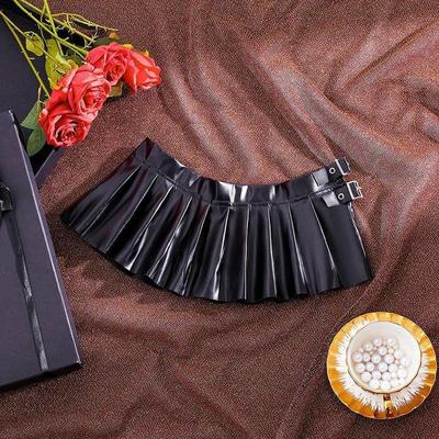 Sexy PU leather pleated mini skirt 性感PU皮侧开百褶超短裙