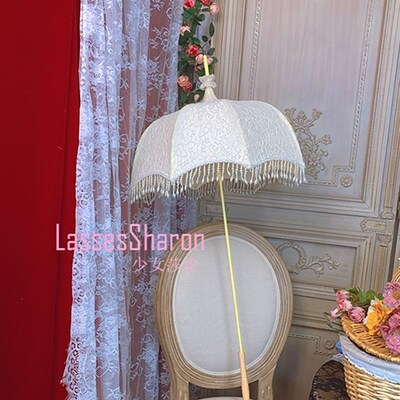 莎伦 vintage蕾丝珍珠流苏古董法式小洋伞维多利亚lolita欧式摄影
