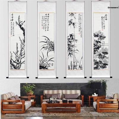 纯梅兰竹菊装饰挂画屏真迹卷轴四君子四条手绘中堂字画画厂家