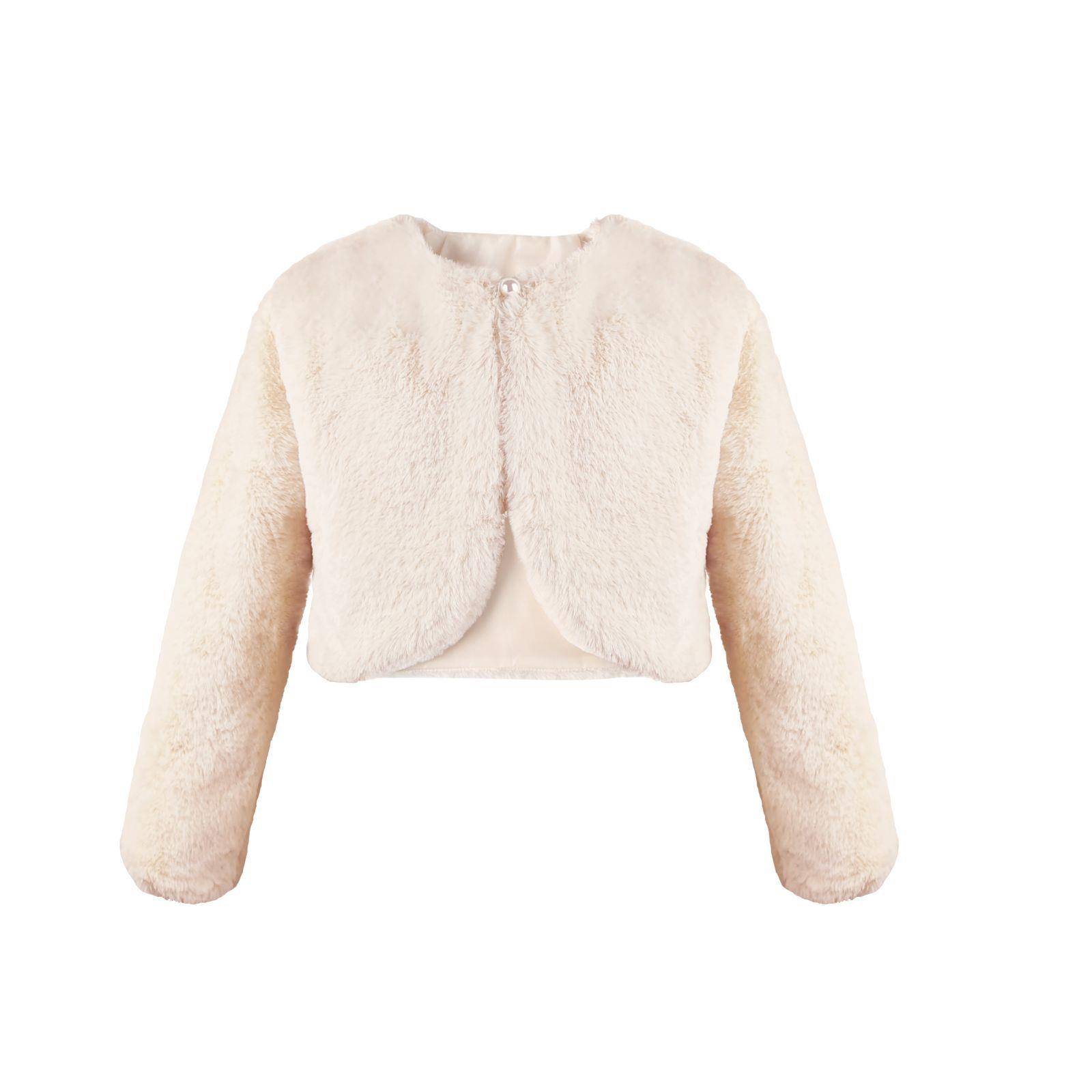 Cropped Jacket Evening Open Front Bolero Faux Fur Shrug