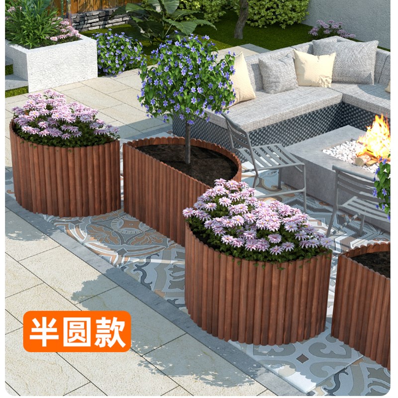 防腐木花箱户外圆形碳化花槽客厅阳台实木花盆室外庭院大型种植箱