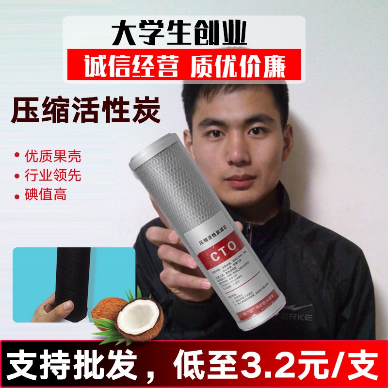 10寸平口第三级精密烧结压缩活性炭果壳网碳滤芯净水器纯水机CTO