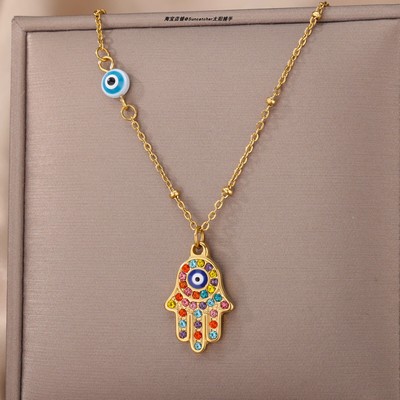 Hamsa法蒂玛之手锆石项链