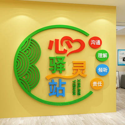 心理咨询室布置小学医务室医院心理健康辅导室文化墙面装饰墙贴画