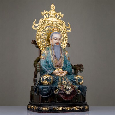 黄铜三清道祖神像彩绘太上老君道德E灵宝元始天尊道家高档摆件家