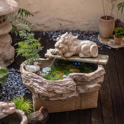 涵中式招财流水摆件循环水喷客新厅玄关禅意泉BJ23042卧龙落掬地