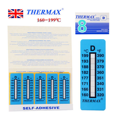 英国thermax测温纸 温度贴纸热敏感温纸温度标签条8格10格10条/本