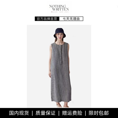 【现货】NOTHING WRITTEN植物染格纹连衣裙亚麻中长休闲无袖裙子