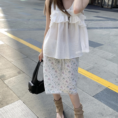MZI STUDIO-耳边v领清新气质温柔淑女夏季背心(只卖背心)A10230#
