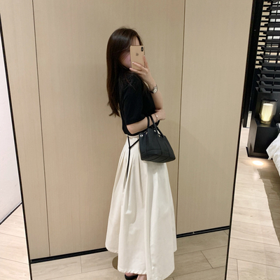 poisooo-瘦百搭压褶伞裙半身裙(配腰带)(复古牛仔色必入)PS68129