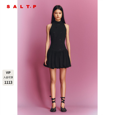 SALT.P可颜千金风钉珠无袖挂脖连衣裙女夏季2026新款AC36205200
