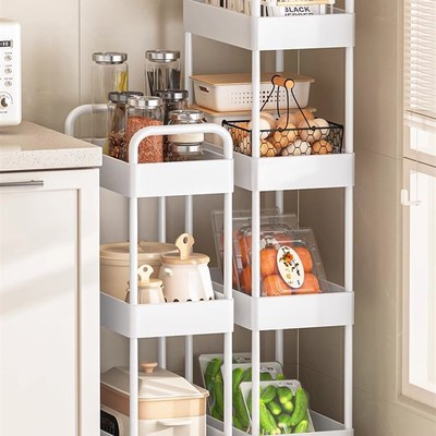 厨房碳钢夹缝置物架50cm冰箱侧极窄缝隙收纳柜可移动客厅零食架