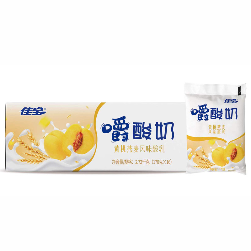 佳宝嚼酸奶黄桃燕麦草莓燕麦酸奶170g/袋整箱