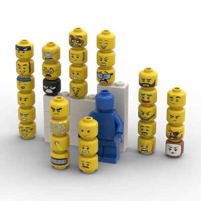 兼容乐高3626积木人仔头表情国产配件UV印刷产品黄色公仔头笑脸