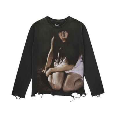 十卟SHIBU 朋克punk像素风哥特系亚文化怪诞水洗做旧慵懒长袖T恤