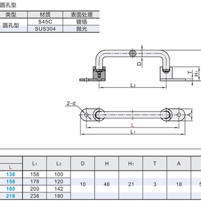 XAE67 XAE66-L138/L158可折叠N型不锈钢圆孔型圆形拉手