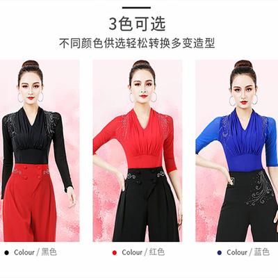 越野营广场舞服装女V领镶钻吉特巴舞蹈服水兵舞演出服拉丁舞新款