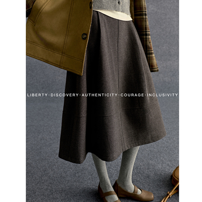 SWAP SENSE影涟漫漪· 休闲高腰百搭气质显瘦毛呢花苞半身裙冬