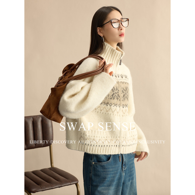 SWAP SENSE静绒织境·复古休闲短款立领拉链费尔岛立领版型外套冬