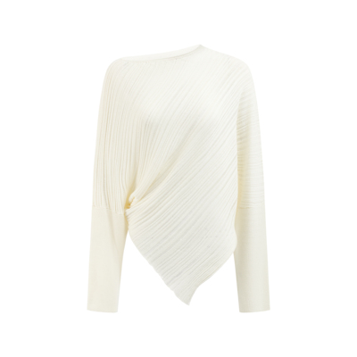 WHITE REED Knit Top 白芦苇奶白镂空休闲贵妇不规则慵懒针织上衣