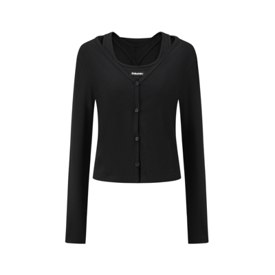 NOIR KNOTTED TANK LAYERED SET  黑色纽结背心开衫两件套