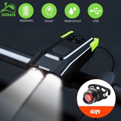 JOSHOCk 2f000mAh 4000mAh Bicycle Light With Horn USB Recharg