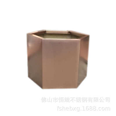 66312 不锈钢金黄色金属花盆F 圆柱形带脚花盆 不锈钢花桶