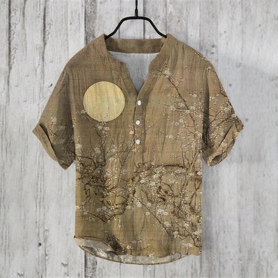 3D digital printed V-neck pullover shirt3D数码印花套头衬衫男