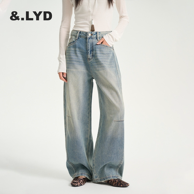 LYD复古水洗弯刀牛仔裤