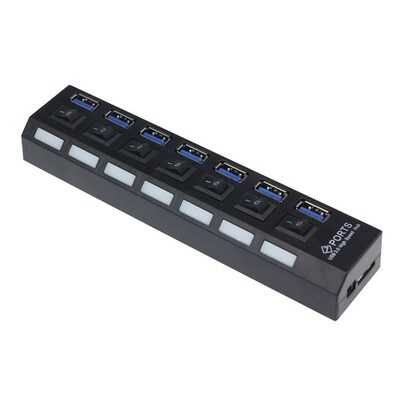 7 Port USB 3.0 HUB High Speed WiDth Power Adapter For PC Lap