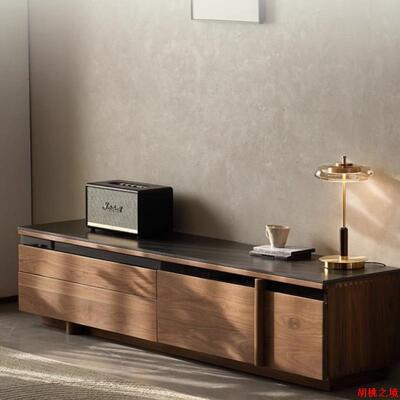 北欧简约黑胡桃木电视柜家用小户型客厅实木落地试听柜储物柜原木