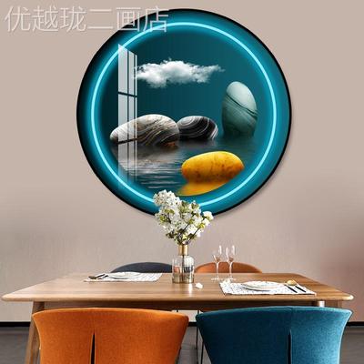 网红中光餐厅画玄进关装饰画门入户式圆形挂画影石来壁运转吃饭厅