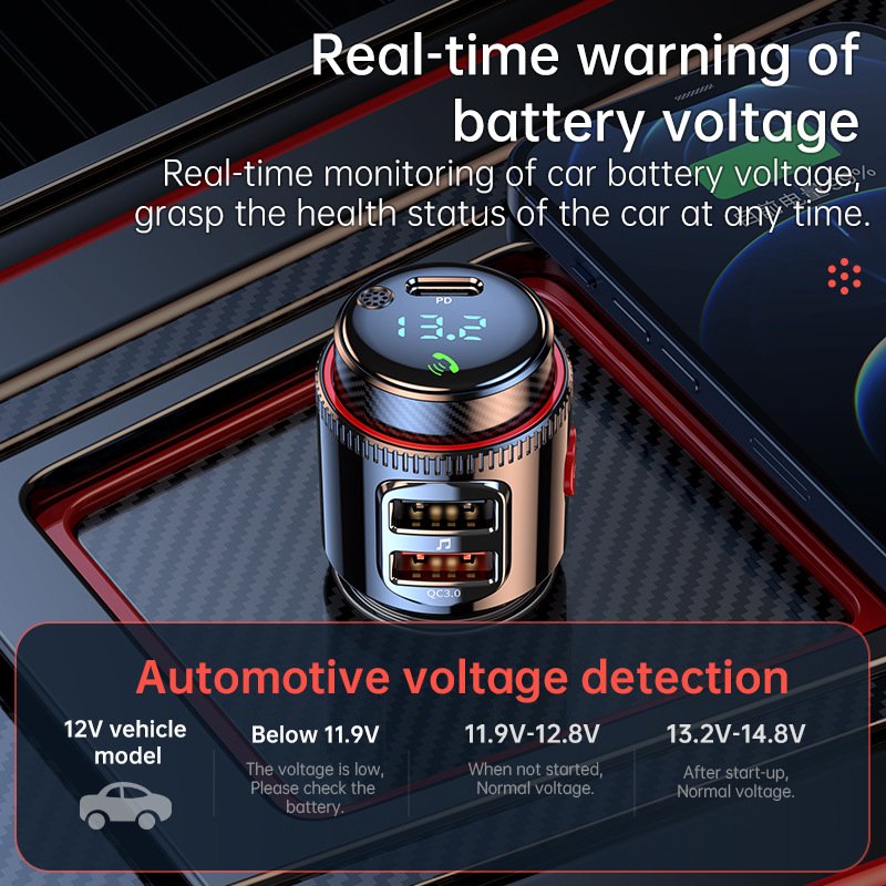 跨境T23车载蓝牙mp3播放器FM蓝牙发射器多功能车载充电器PD快充