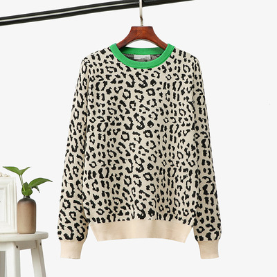 极速Autumn Women O-Neqck Pullovers Leopard Print Women Vinta
