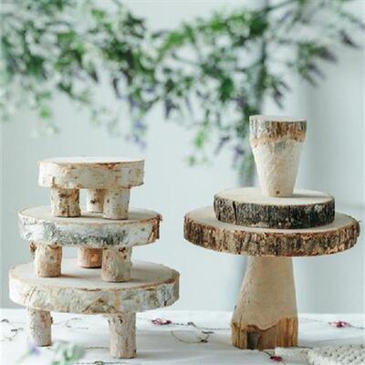 新品Vintage Wood Cake Stands S M L RouKnd Log Wood Cupcake